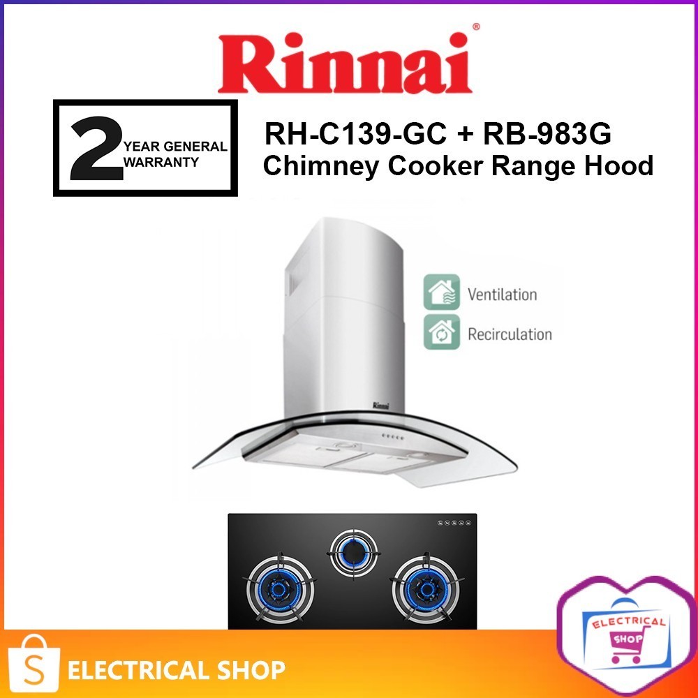 Rinnai RH-C139-GC 90cm Chimney Hood / RHC139GC Cooker Hood 900m³/hr ...