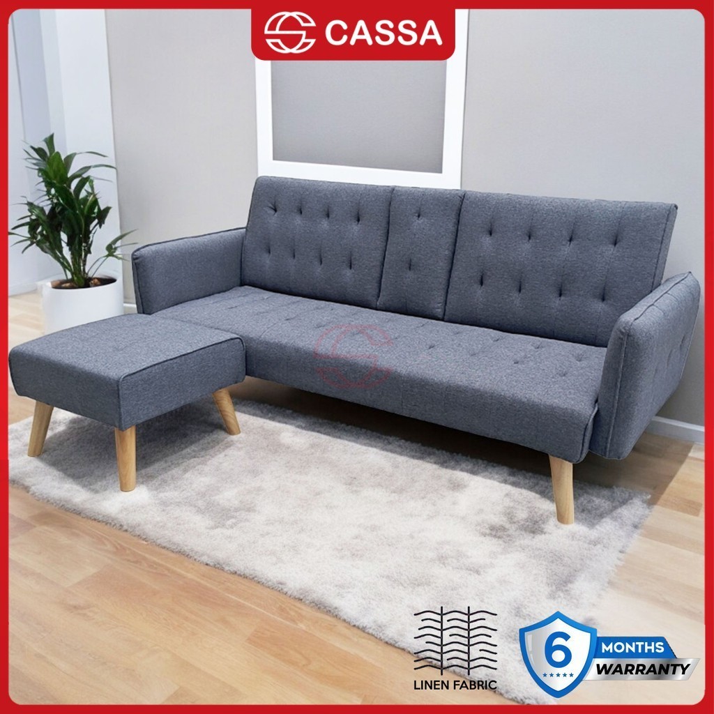 Cassa Santino 6ft Velvet Fabric 3 Seater L Shape Sofa Bed Cup holder Single Mattress Ottoman ...