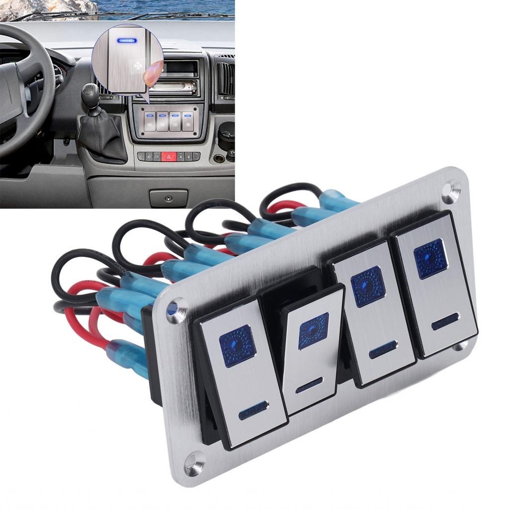 Shopp 4 Gang Rocker Switch SPST Blue Backlight Marine Boat for Cars RVs ...