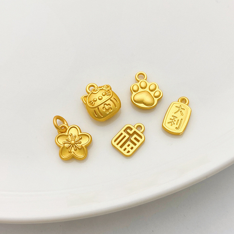 Ancient Gold Color Flower Cat's Paw Cat Fu Character Small Pendant ...