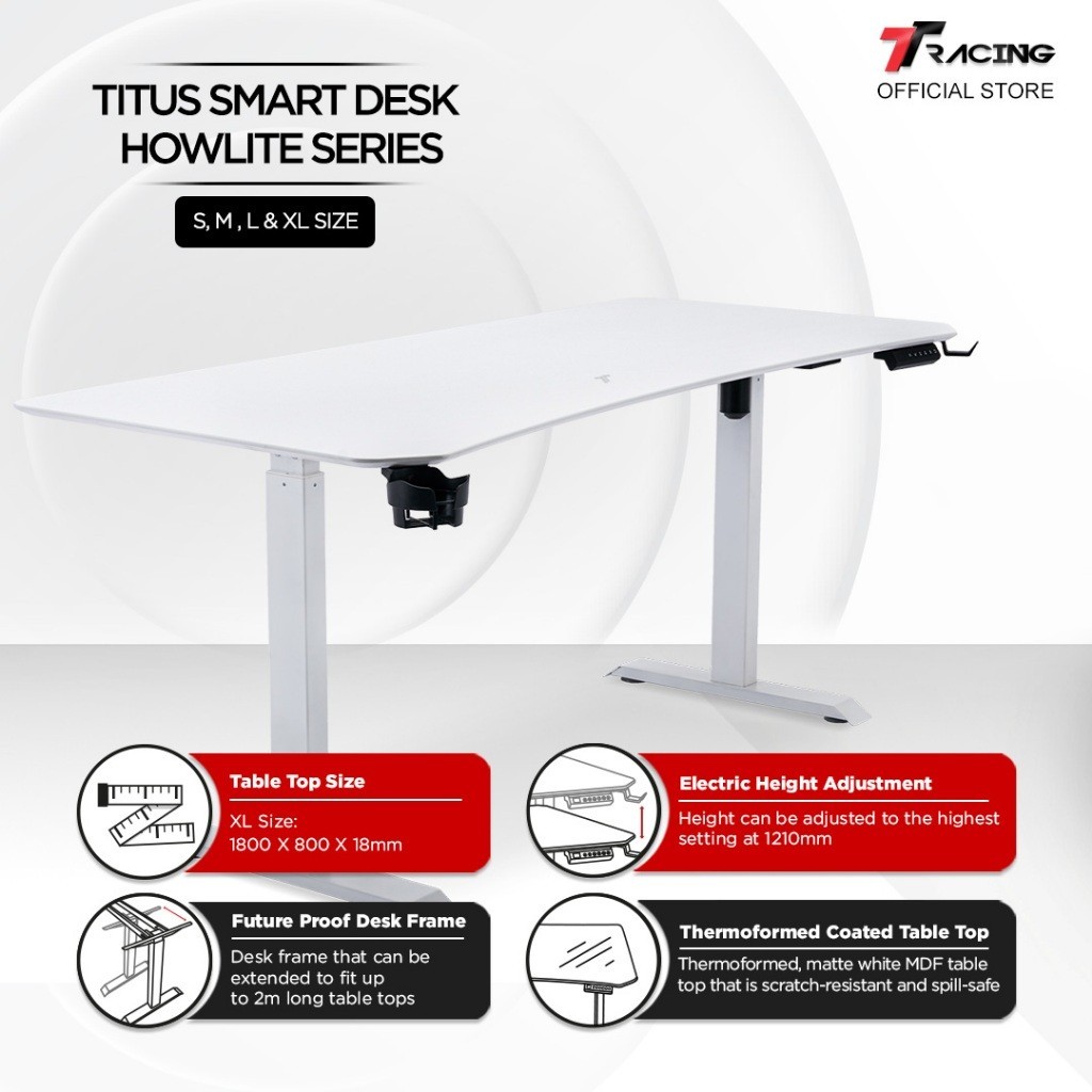 TTRacing Titus Smart Desk Gaming Table Study Working Home Office Height ...
