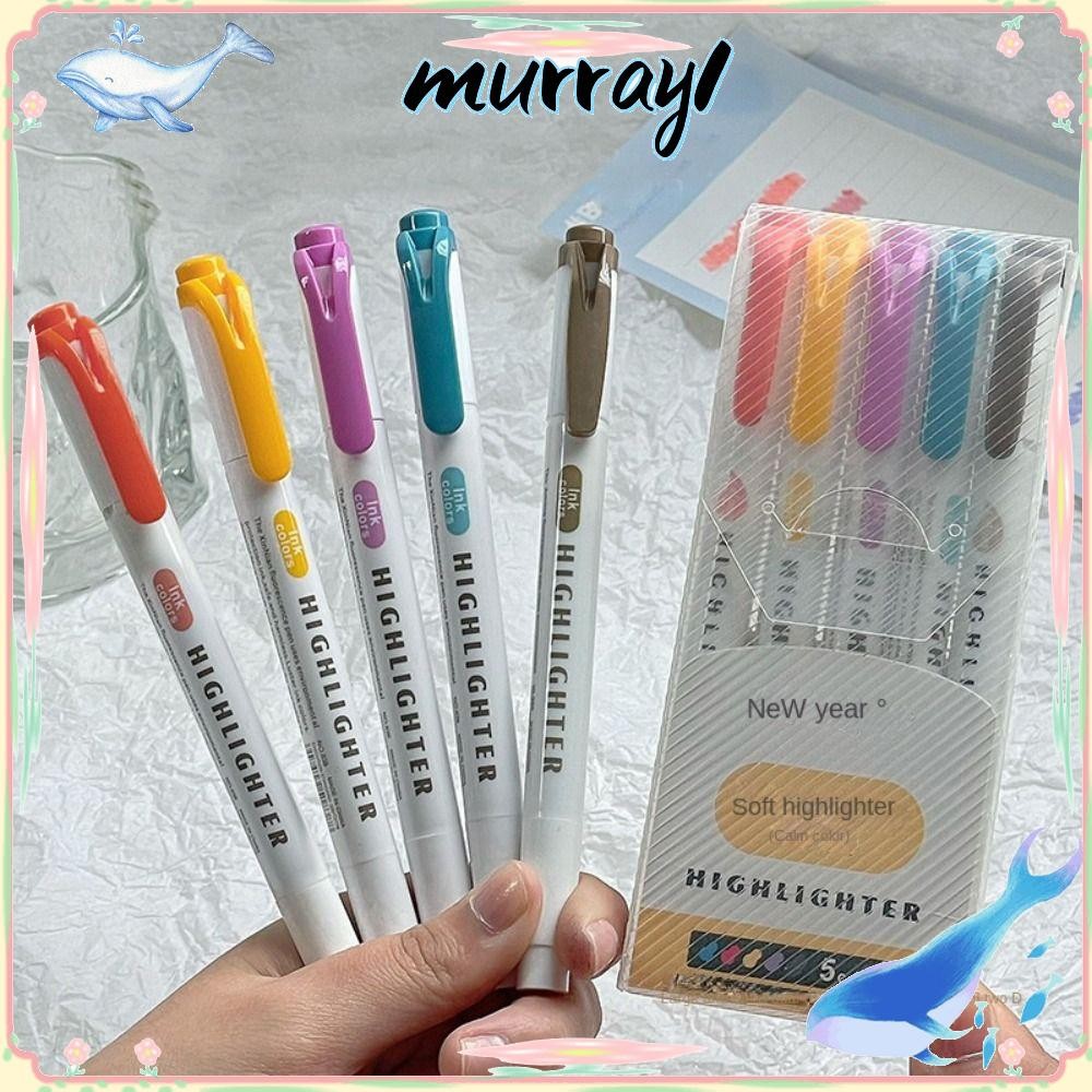 MURRAY1 5 Colors/box Fluorescent Pen, Double Headed Pastel Highlighter ...