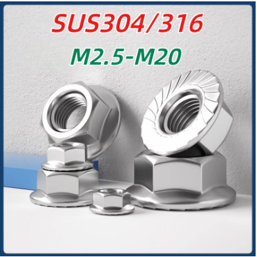 [WDY] 304/316 Stainless Steel Hexagon Flange Nut M3-M20 Anti-slip ...
