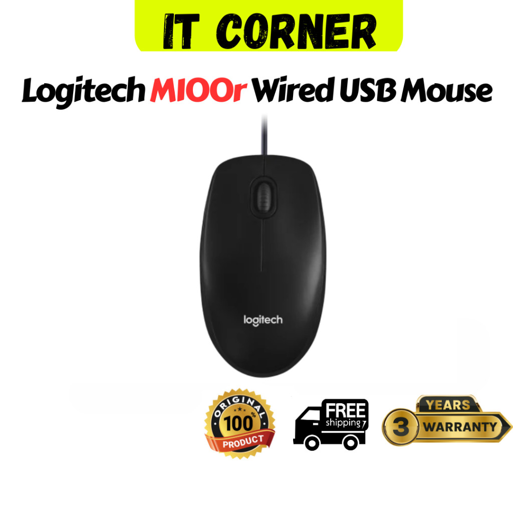 Logitech M100r Wired USB Mouse, 3-Buttons, 1000 DPI Optical Tracking ...