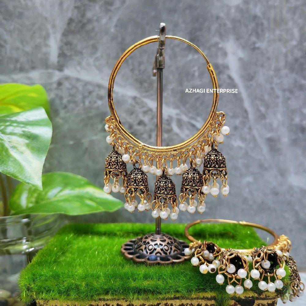 Hoop Loop Earring in gold & multicolours // Valayam Jhumka in Bell ...
