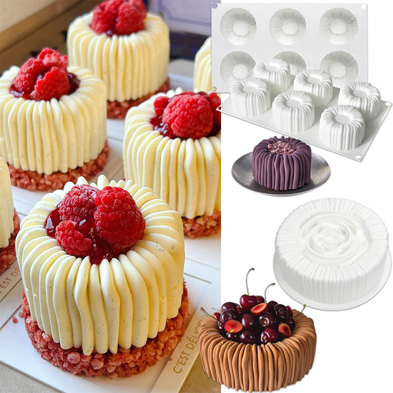 6 Cavity Charlotte Mousse Cake Mold Groove Cylindrical Mousse Dessert ...