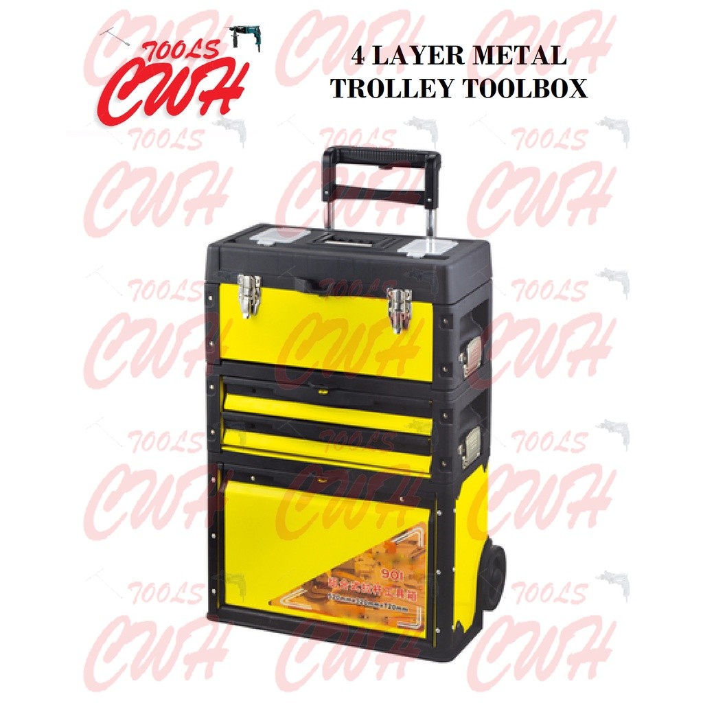 23" 3LAYER 4DRAWER METAL PORTABLE TROLLEY TOOLBOX TOOL BOX STORAGE ...