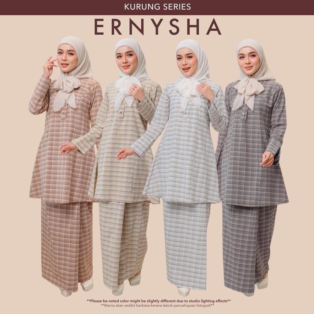 KURUNG ERNYSHA Baju Kurung Wanita Muslimah Cotton Klasik Retro Set Sedondon Raya Kembang Lengan ...