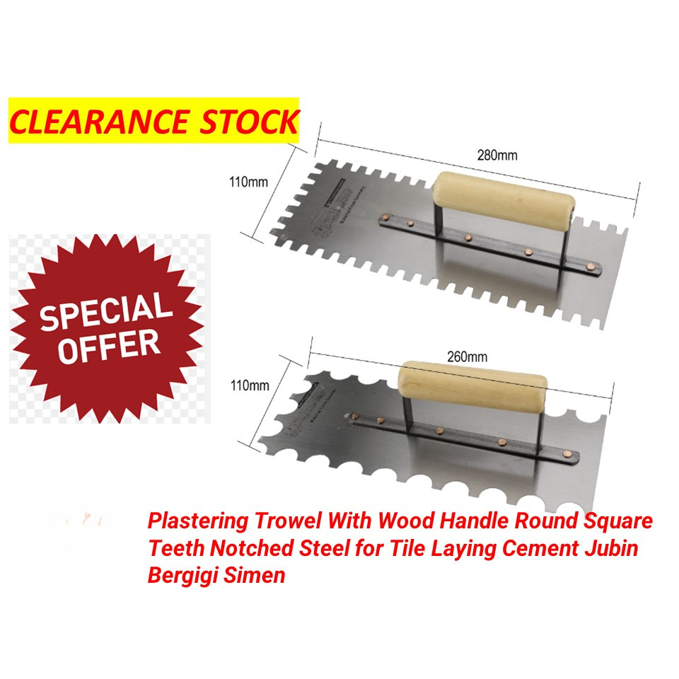 Plastering Steel Trowel Round Square Teeth Notched With Wood Handle for ...