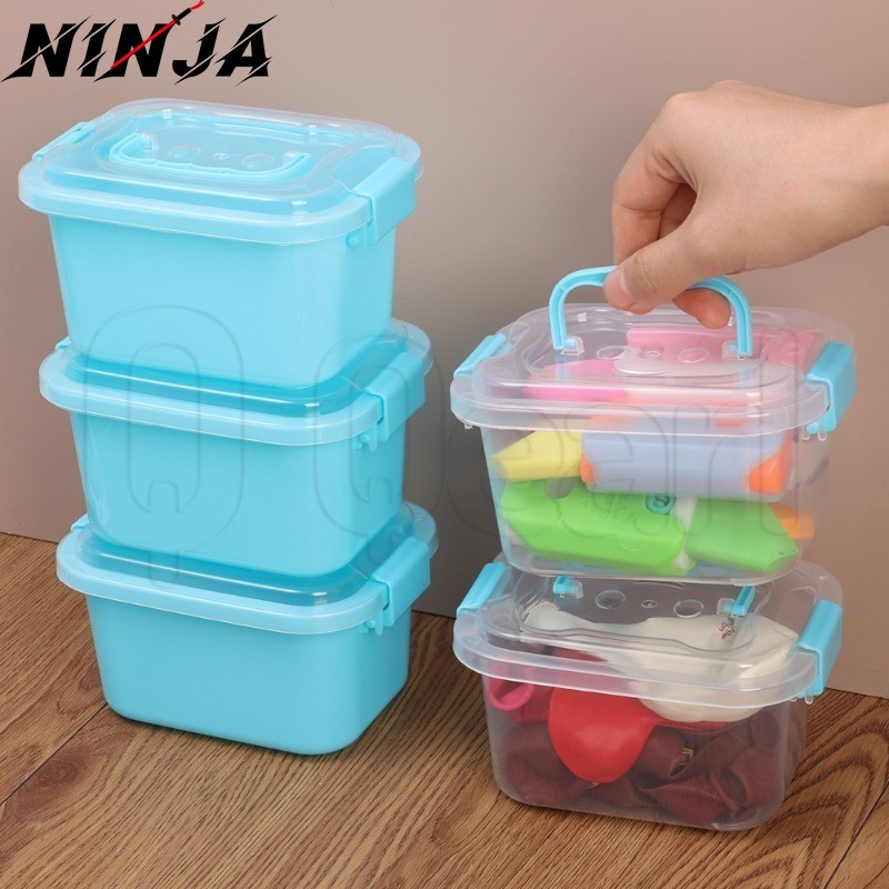 Small Plastic Storage Box with Lid - Portable Transparent Blue Boxes ...