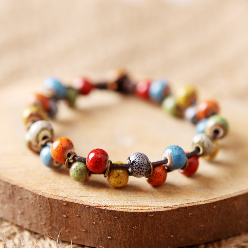 Bohemian Retro Colorful Ceramic Beaded Bracelet Ethnic Style Hand-woven ...