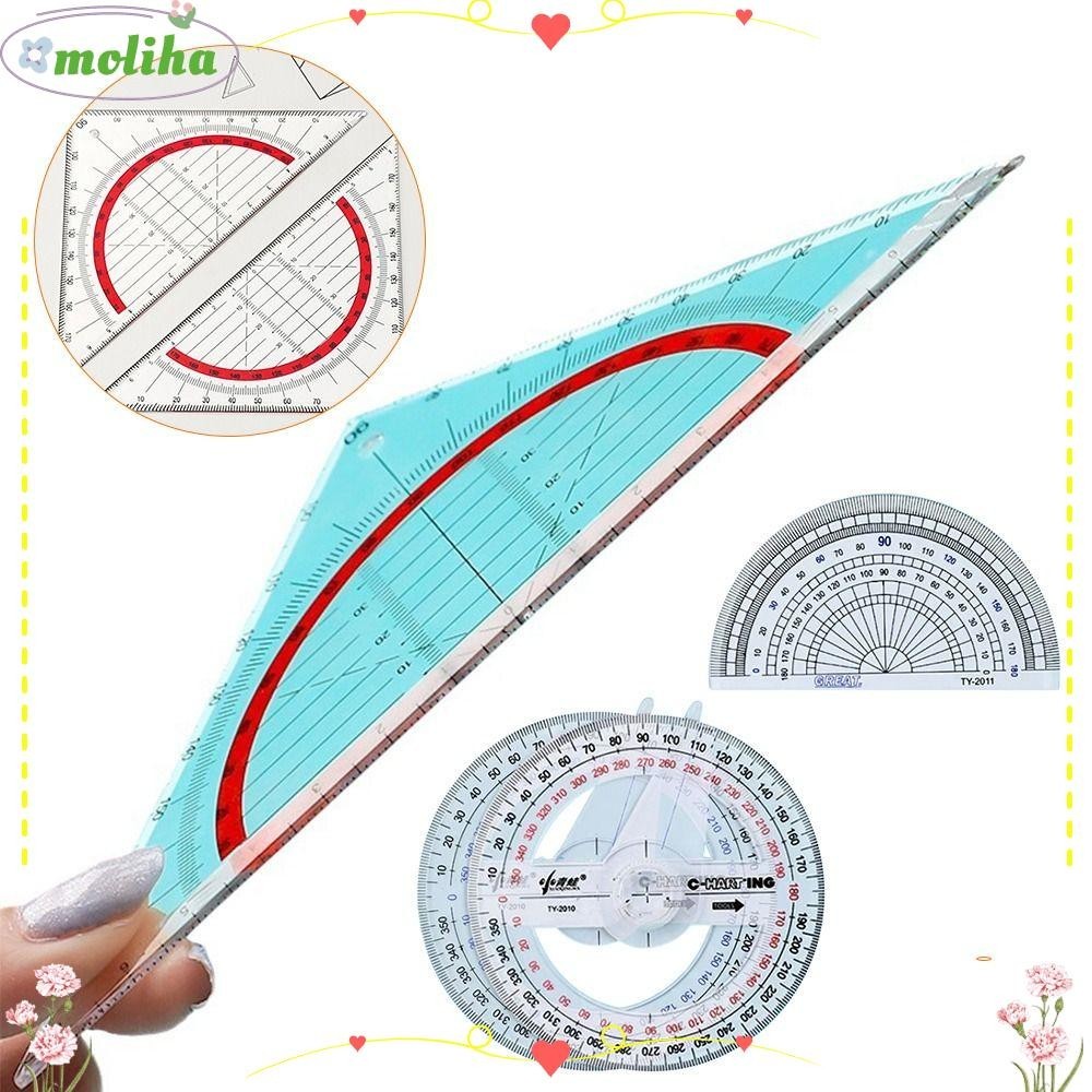 MOLIHA Angles Measuring Ruler, Triangle/Half Round Transparent 180/360 ...