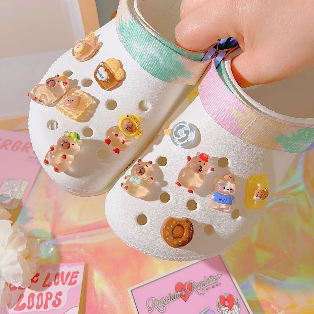 Cartoon Capybara design Pin Set Crystal Animal jibits Charm Brown Shoe ...