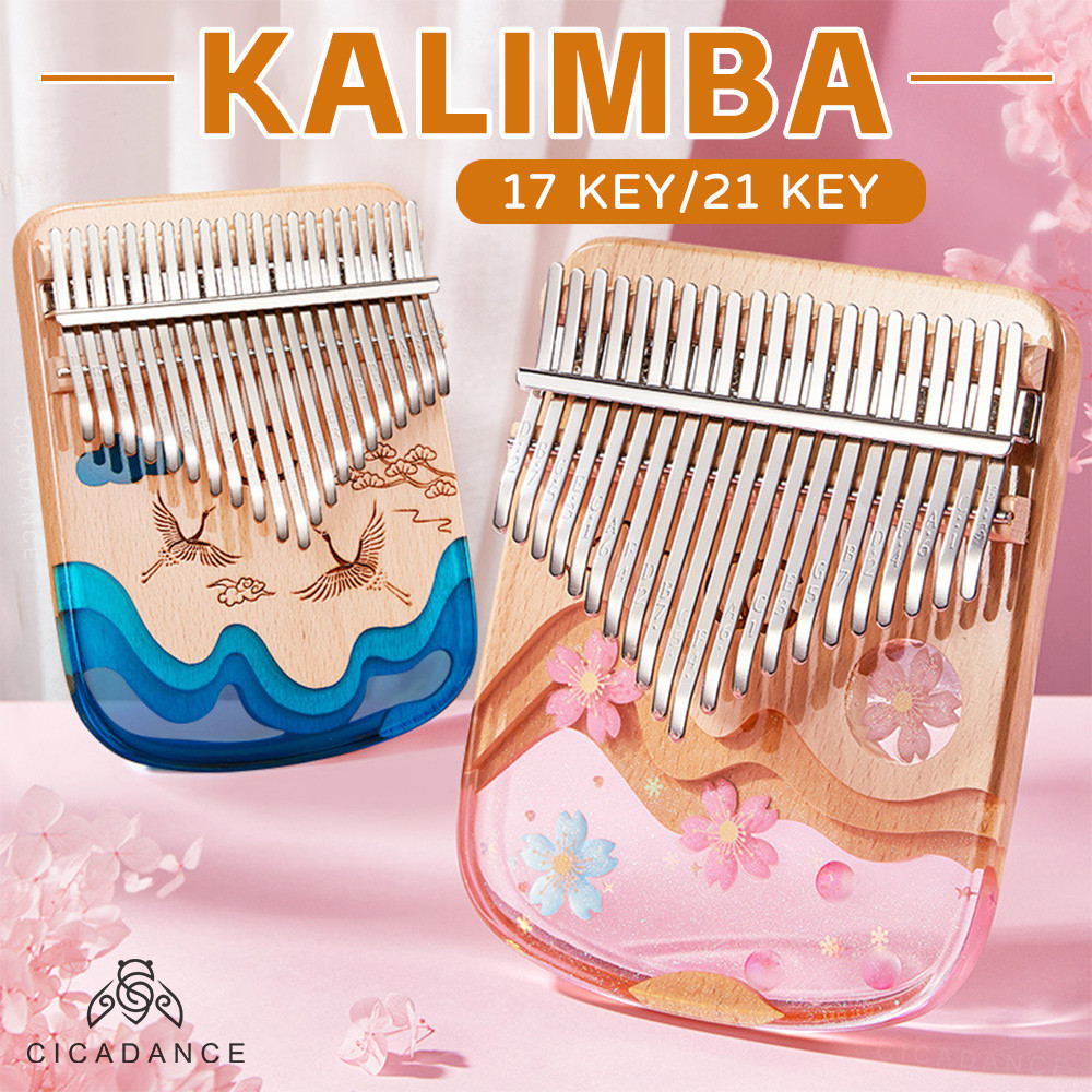 Pink/Blue Kalimba 17 key / 21 key Flower Thumb Piano Acoustic Finger ...