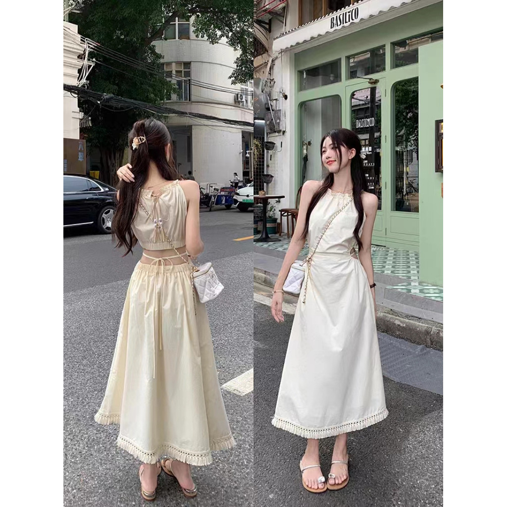 Summer Sexy Dress Women Hollow Out Strap Off Shoulder Tassel Beach