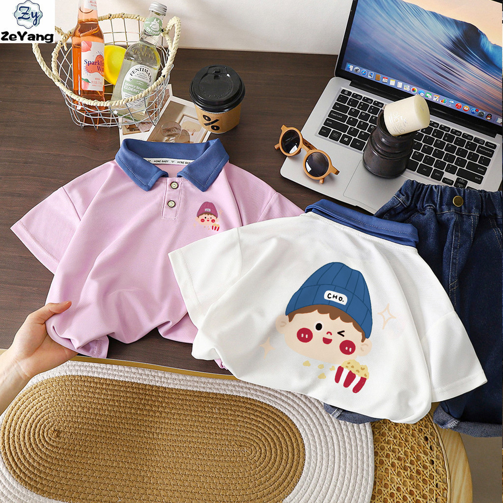 [ZY] 70-160cm Ready Stock Children's Casual POLO Shirt Cute Cartoon ...