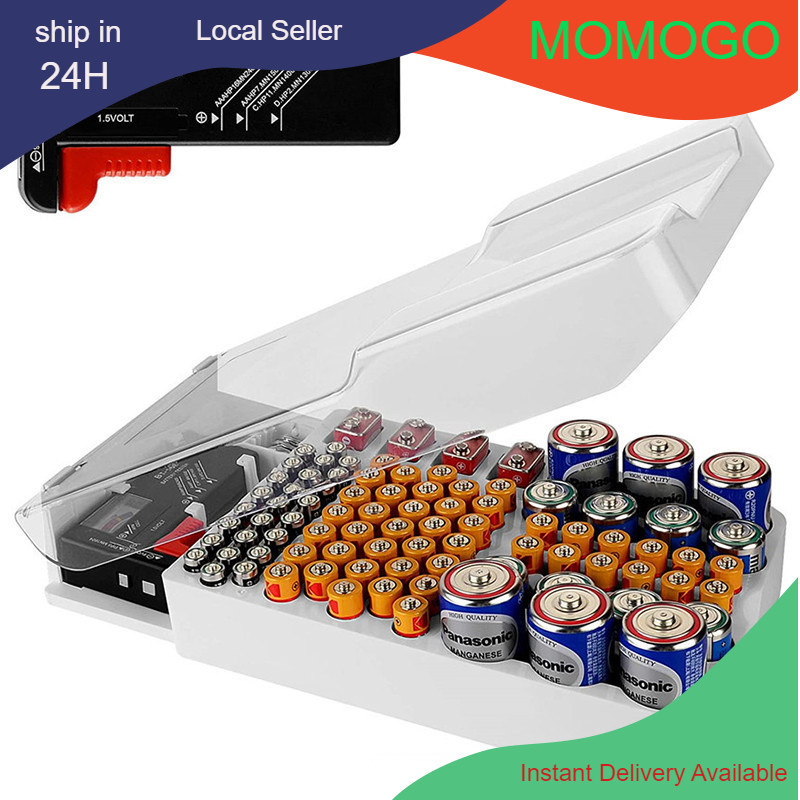 Battery organizer and tester with Hinged Clear Cover Holds 93 Batteries ...