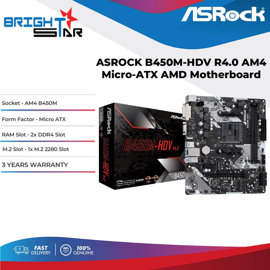 ASROCK B450M-HDV R4.0 AM4 Micro-ATX Motherboard | Shopee Malaysia