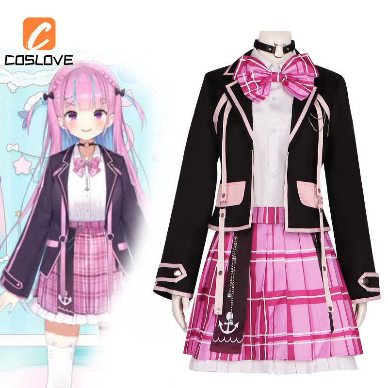 Hololive Vtuber Minato Aqua Pink Color JK Cosplay Clothing Full Set ...