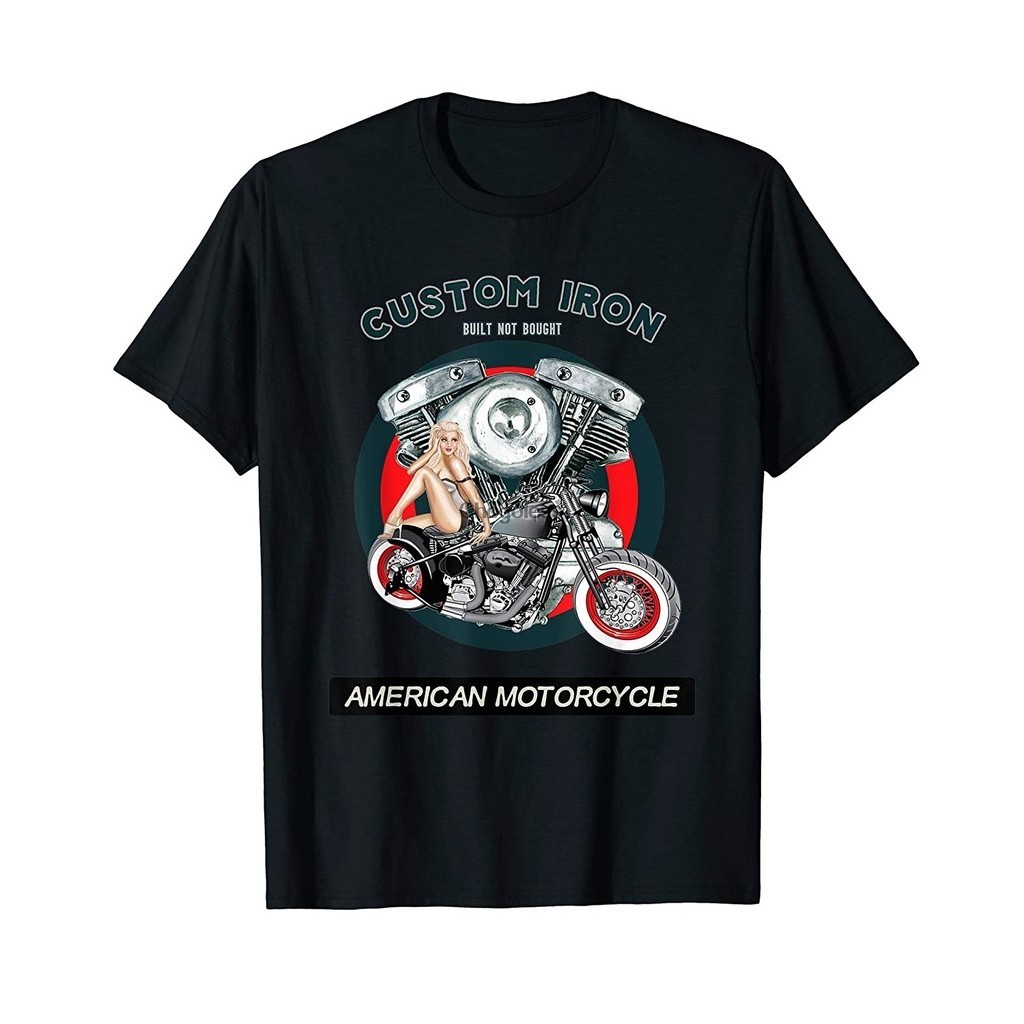 Built Not Bought Custom Iron Motorcycle Bobber VTwin PinUp T-Shirt | Shopee Malaysia
