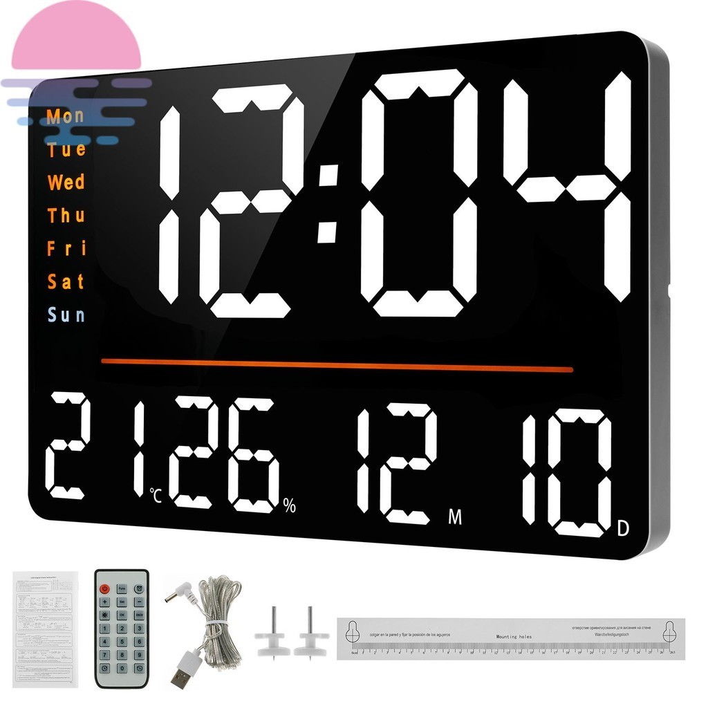 Digital Wall Clock LED Clock with Remote Control Adjustable Brightness ...