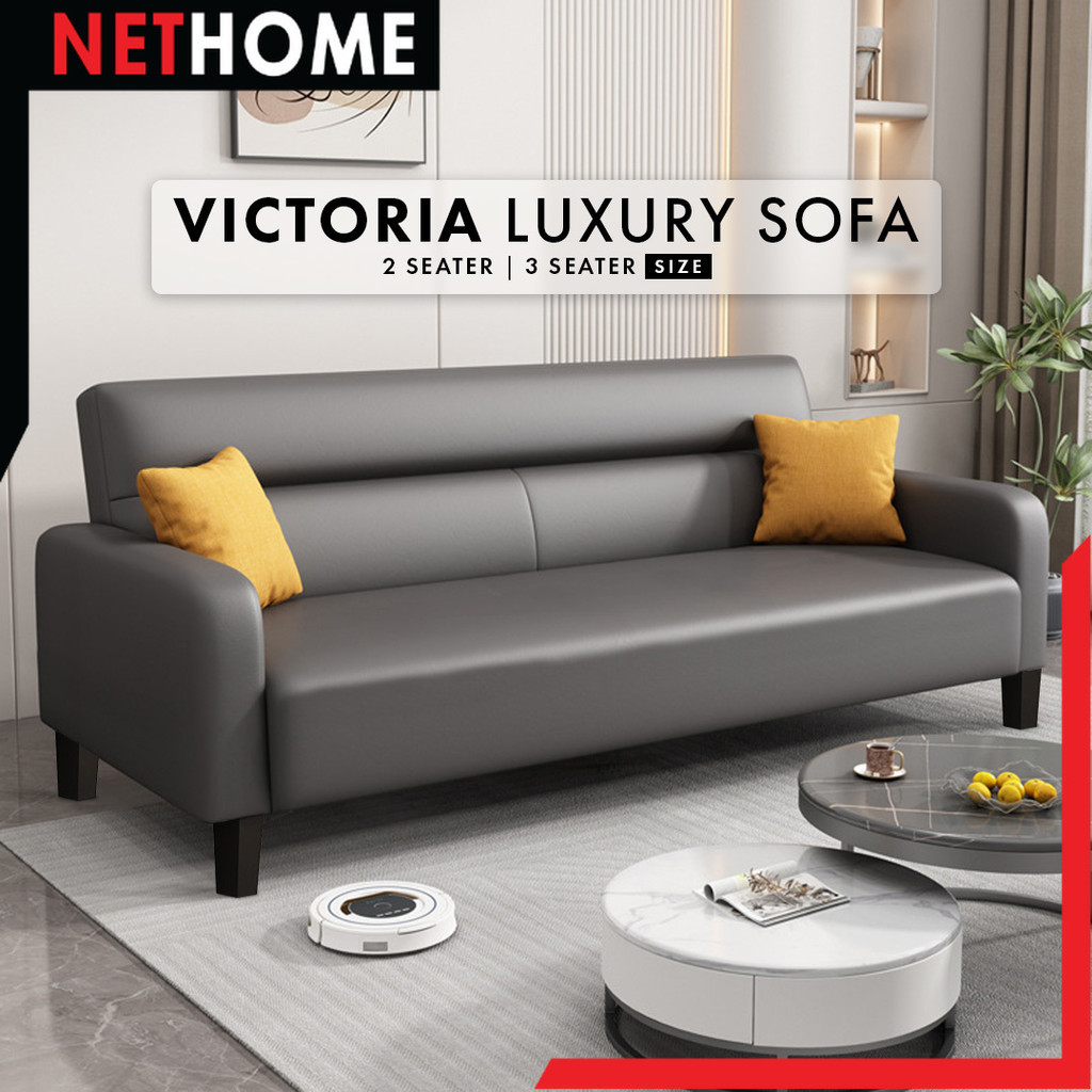 ⚡️NETHOME⚡️Victoria Luxury Sofa PVC CLASSIC LEATHER & FABRIC / sofa/ 2 ...