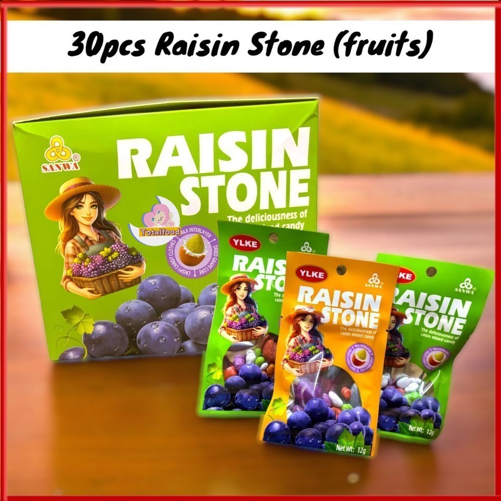 30pcs x12g Sanwa Raisin Stone chewy candy bersalut raisin delicious ...