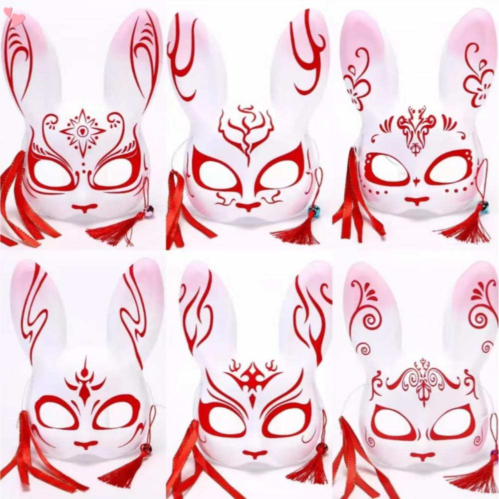 Rabbit Mask Japanese Style Half Face Masks Foxes Bunny Cosplay Props ...