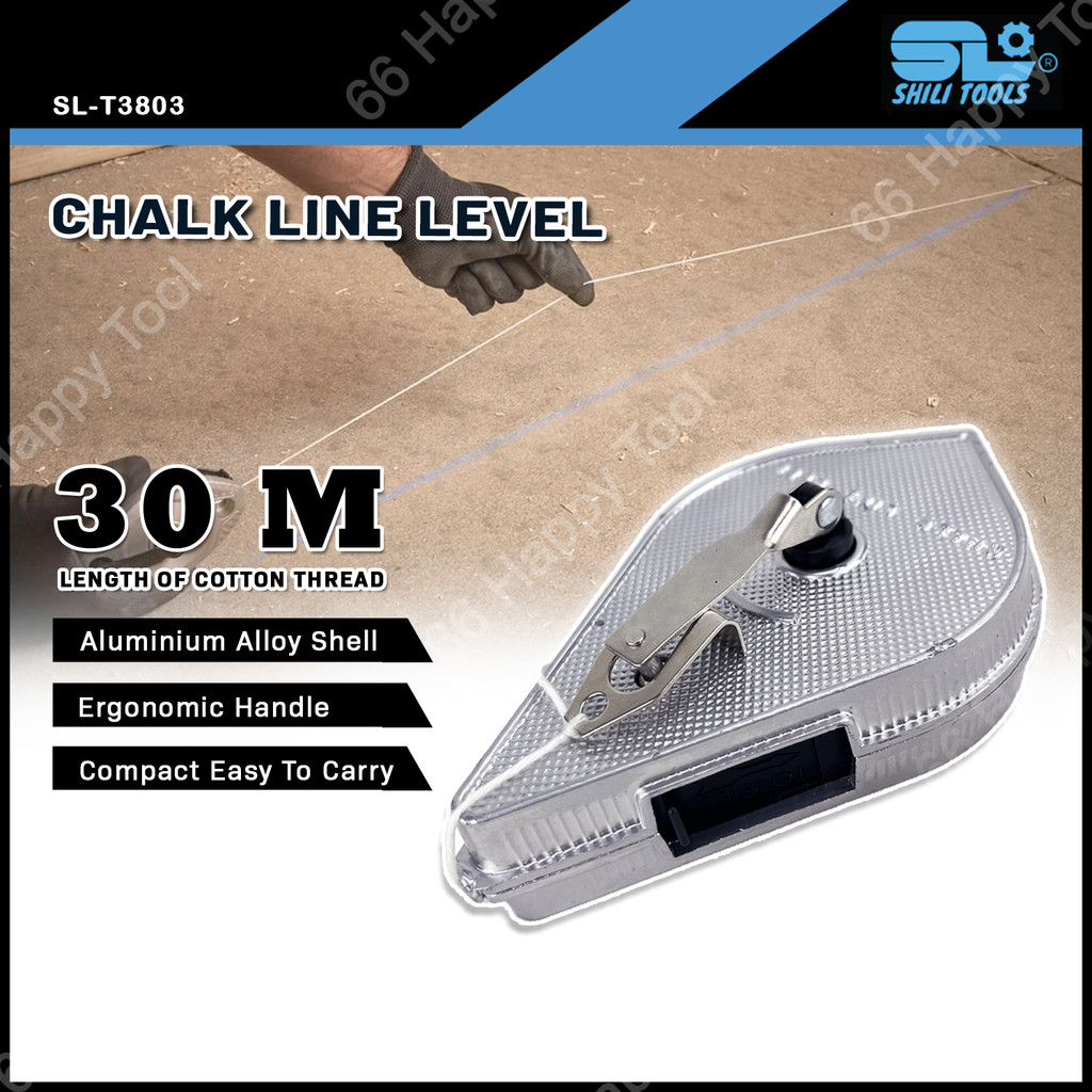 Shili Tools Chalk Line Level 30M 100FT Marker Line String Chalk Reel SL ...