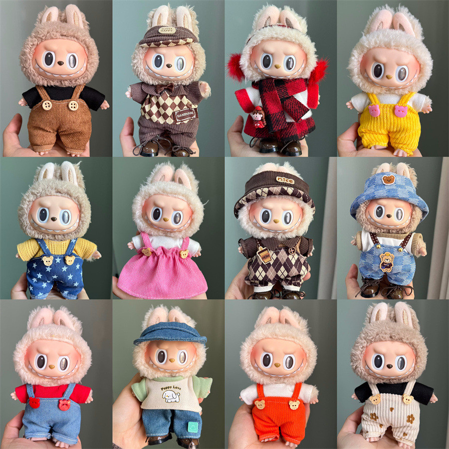 17cm Vinyl Doll Labubuv1v2v3 Doll Clothes Labubu dopamine overalls set ...