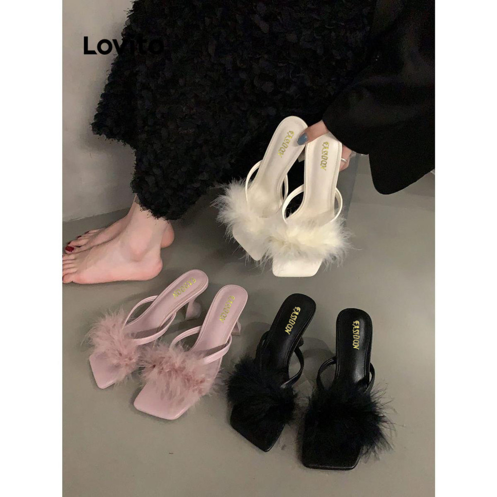 Lovito Plain Feather Heel for Women LFA46374 | Shopee Malaysia