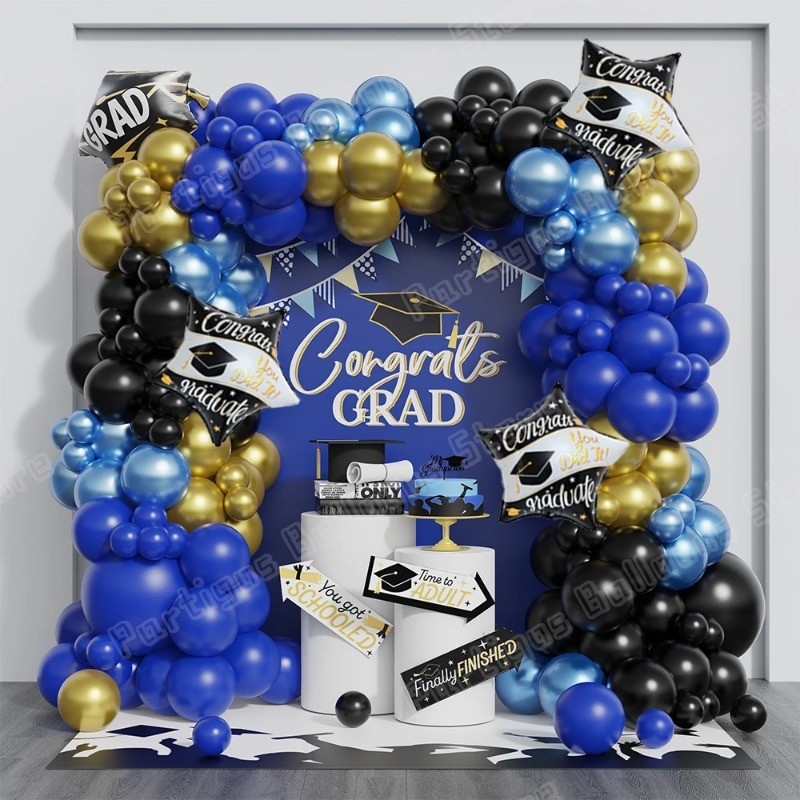 106Pcs Klein Blue Gold Graduation Party Balloons Garland Arch Kit ...