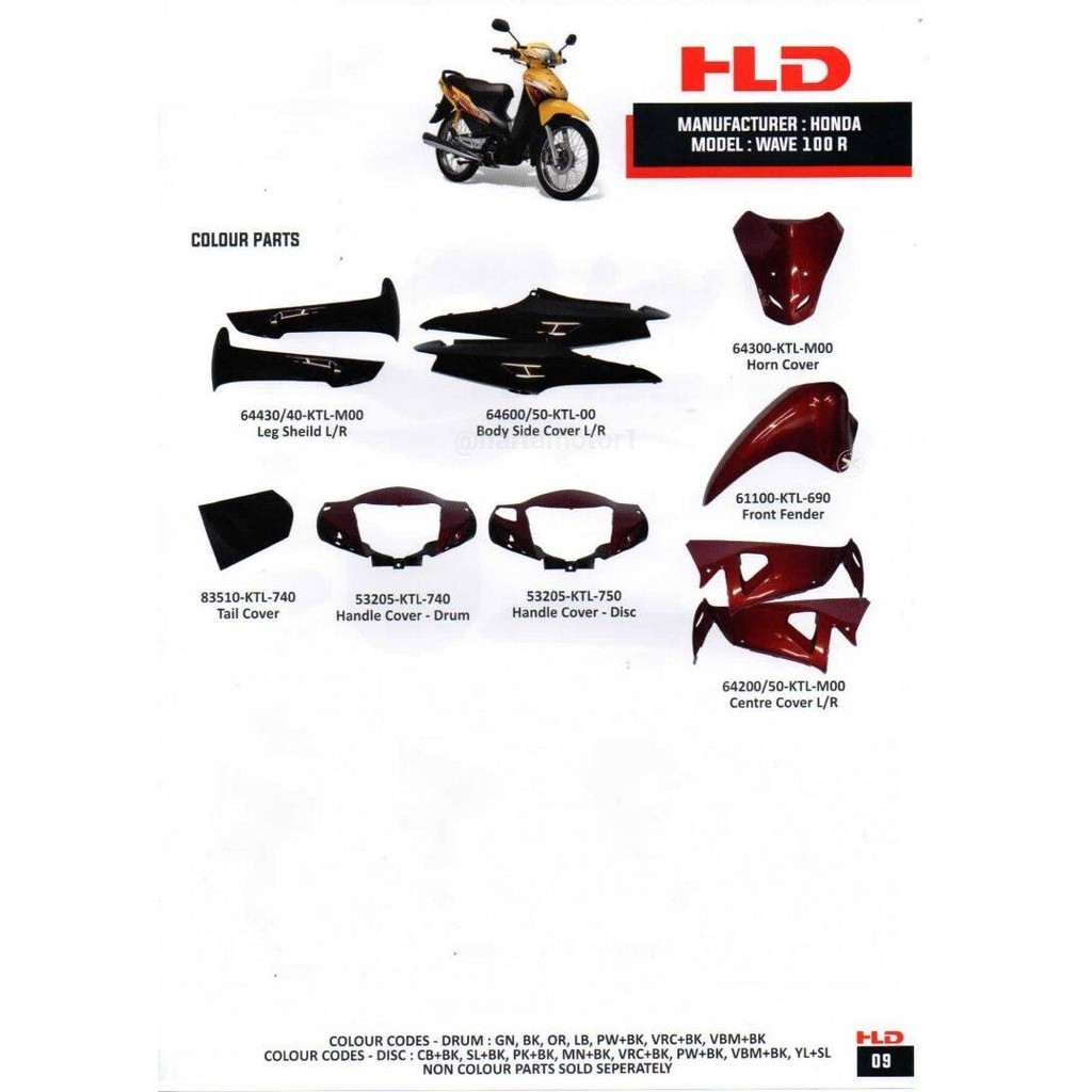 BODY SET HONDA W100R - WAVE 100R WAVE100R W100 R COVERSET FRAME COLOR ...