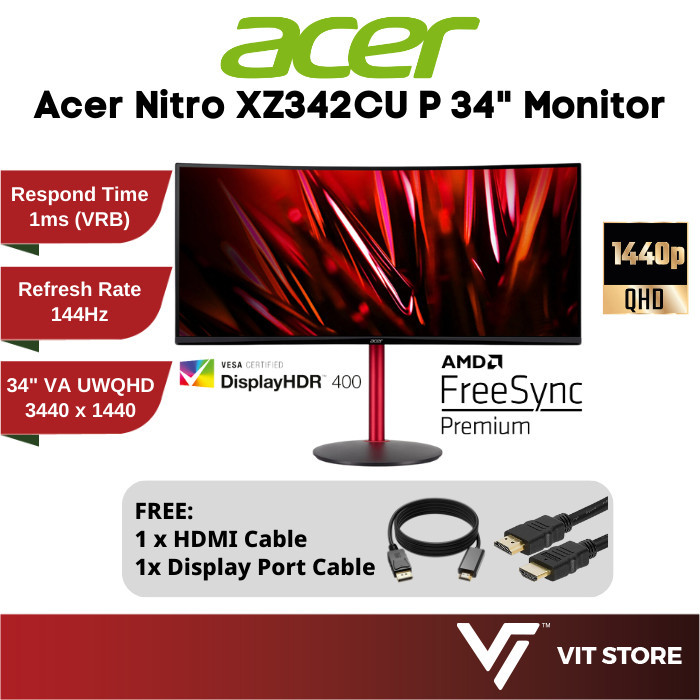 Acer Nitro XZ342CU P 34" UWQHD VA Widescreen LCD Monitor 144 Hz, 3440 x ...