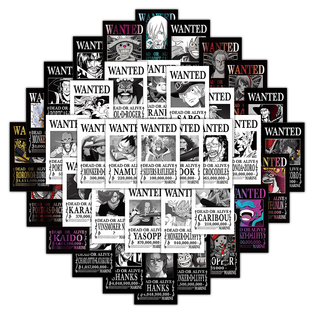 New 100/50PCS One Piece Stickers - Wanted Poster Vinyl Decals for Phone ...