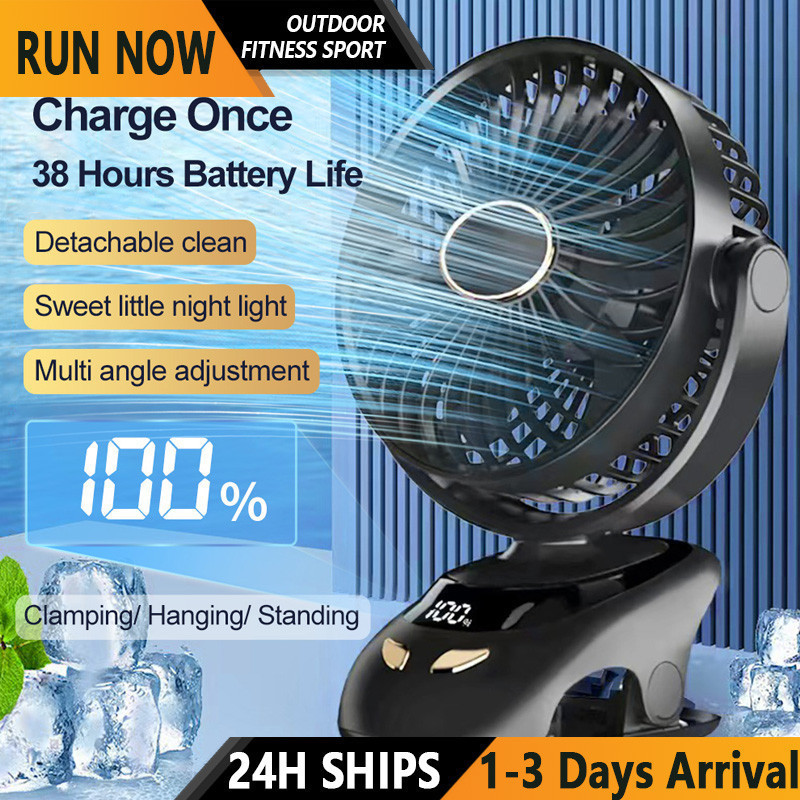 NEW 24000mAh Rechargeable Mini Fan Clip Fan With LED Digital Hanging ...