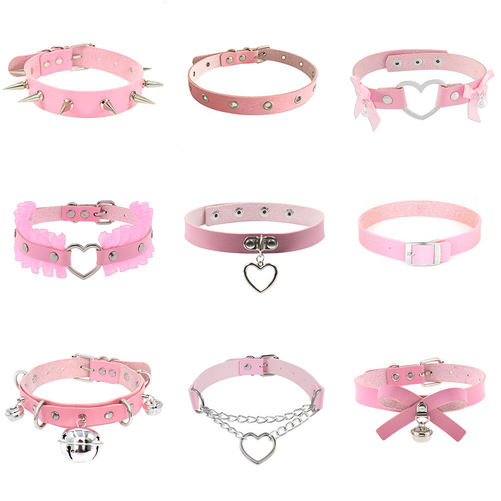 Sexy Pink Leather Choker Necklaces for Women Girls Fashion Jewelry ...