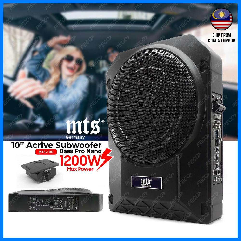 MTS Active Car Subwoofer Bass Pro Nano 1200W Slim Under Seat Powered ...