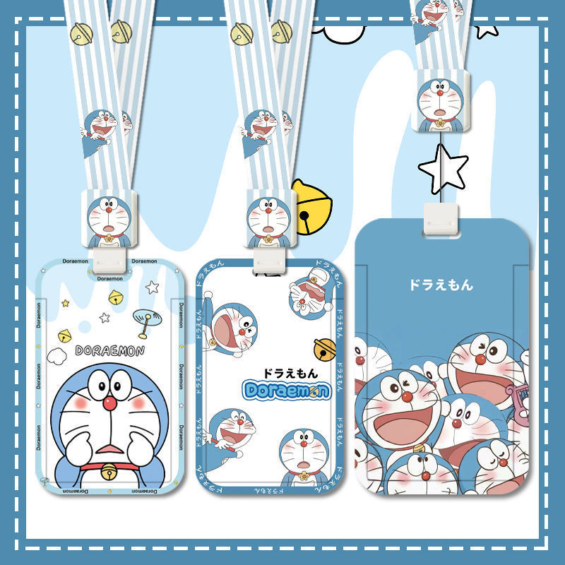 多啦A梦伸缩绳卡通可爱学生校园卡套公交饭卡挂绳挂脖厂牌保护套Doraemon Stretchable Rope Cartoon Cute ...