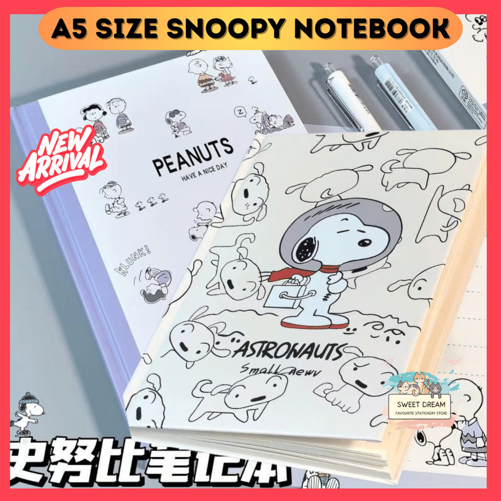 A5 Size Snoopy Hard Cover Horizontal Line Journal Diary Notebook 手账日记本 ...