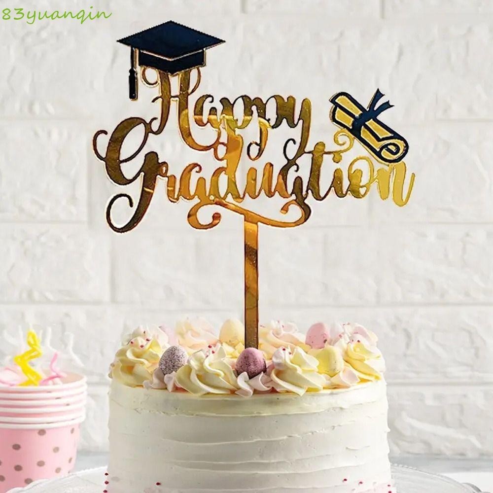 YUANQIN Happy Graduation Cap Cake Toppers, Cartoon Acrylic Congrats ...