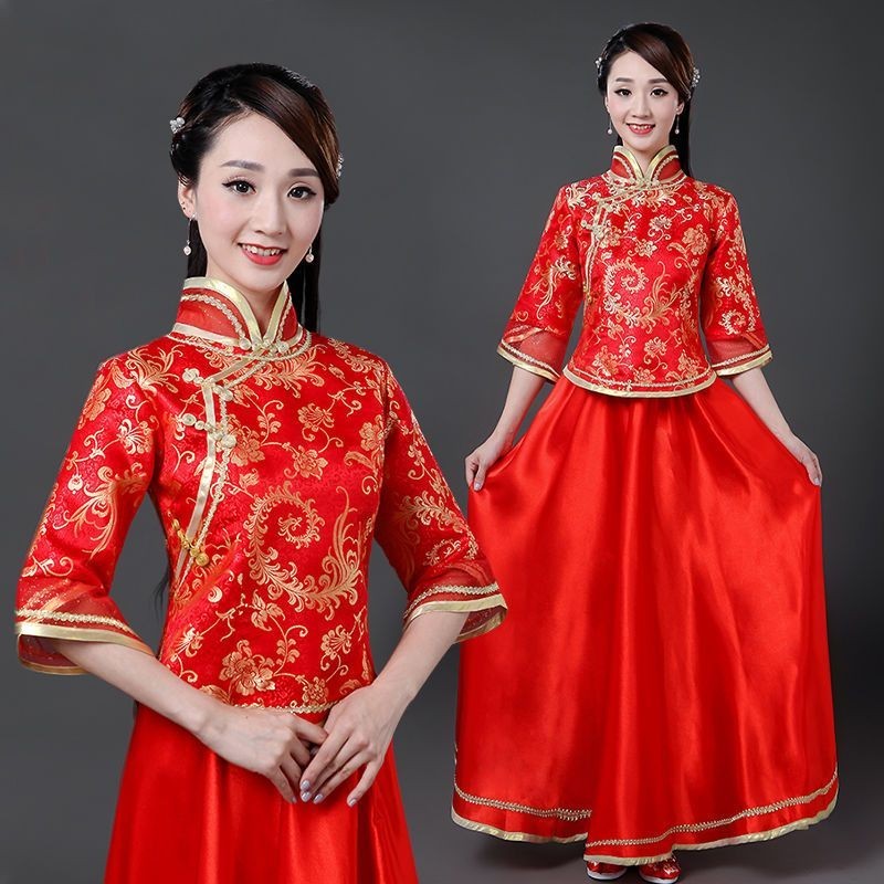 S-5XL Chinese Style Bridesmaid Dress Plus Size Wedding Cheongsam Baju ...