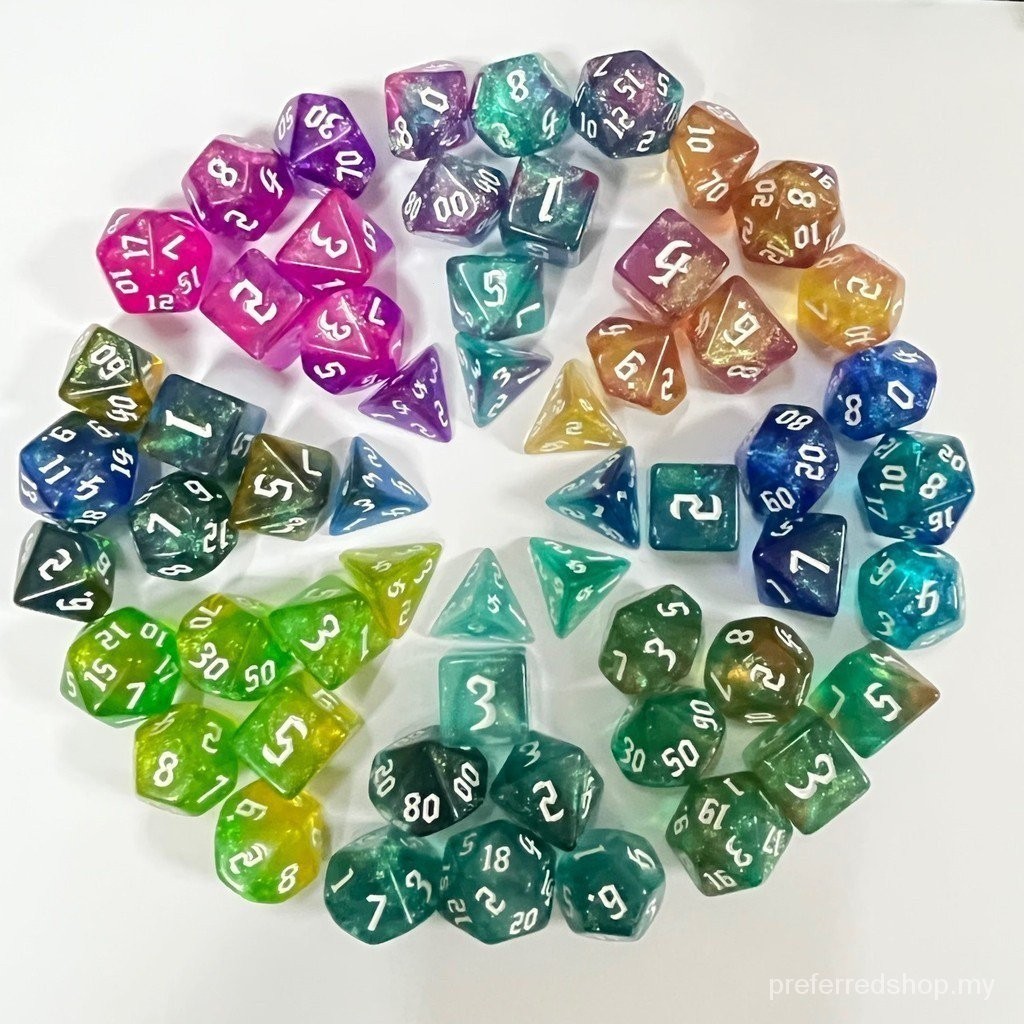 7 Pcs Kit Two Color Polyhedral Beautiful Dices D4 D6 D8 D10x2 D12 D20 ...