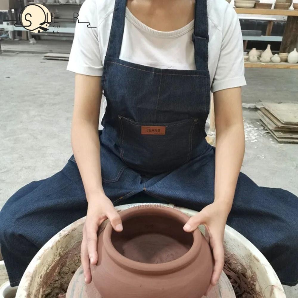 SUEREN Split Leg Pottery Apron, Denim Adjustable Ceramic Sculpture ...