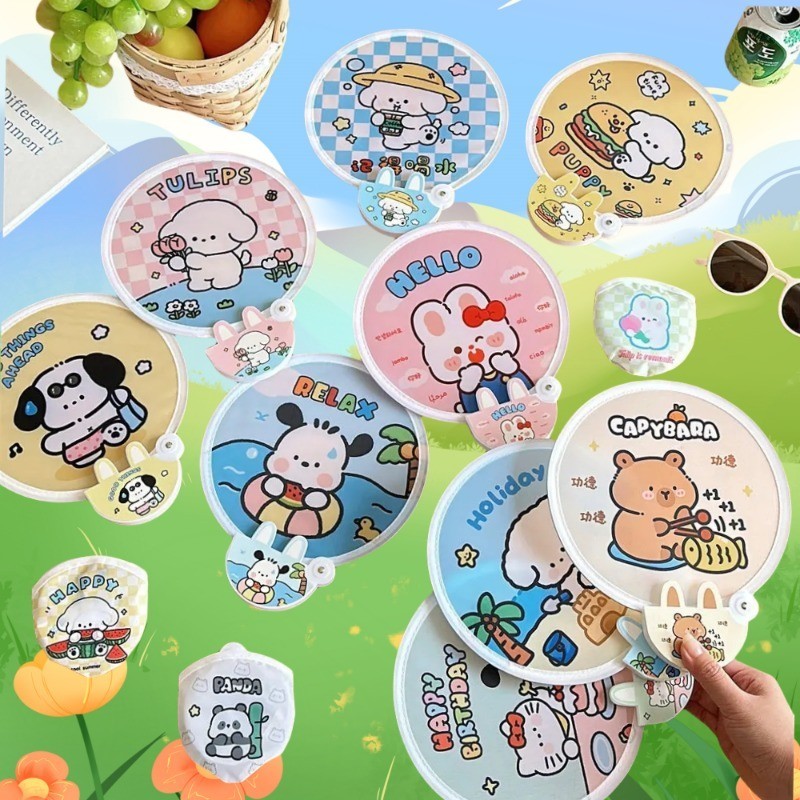 Kawaii Sanrio Foldable Circular Fan Capybara Cartoon Anime Student ...