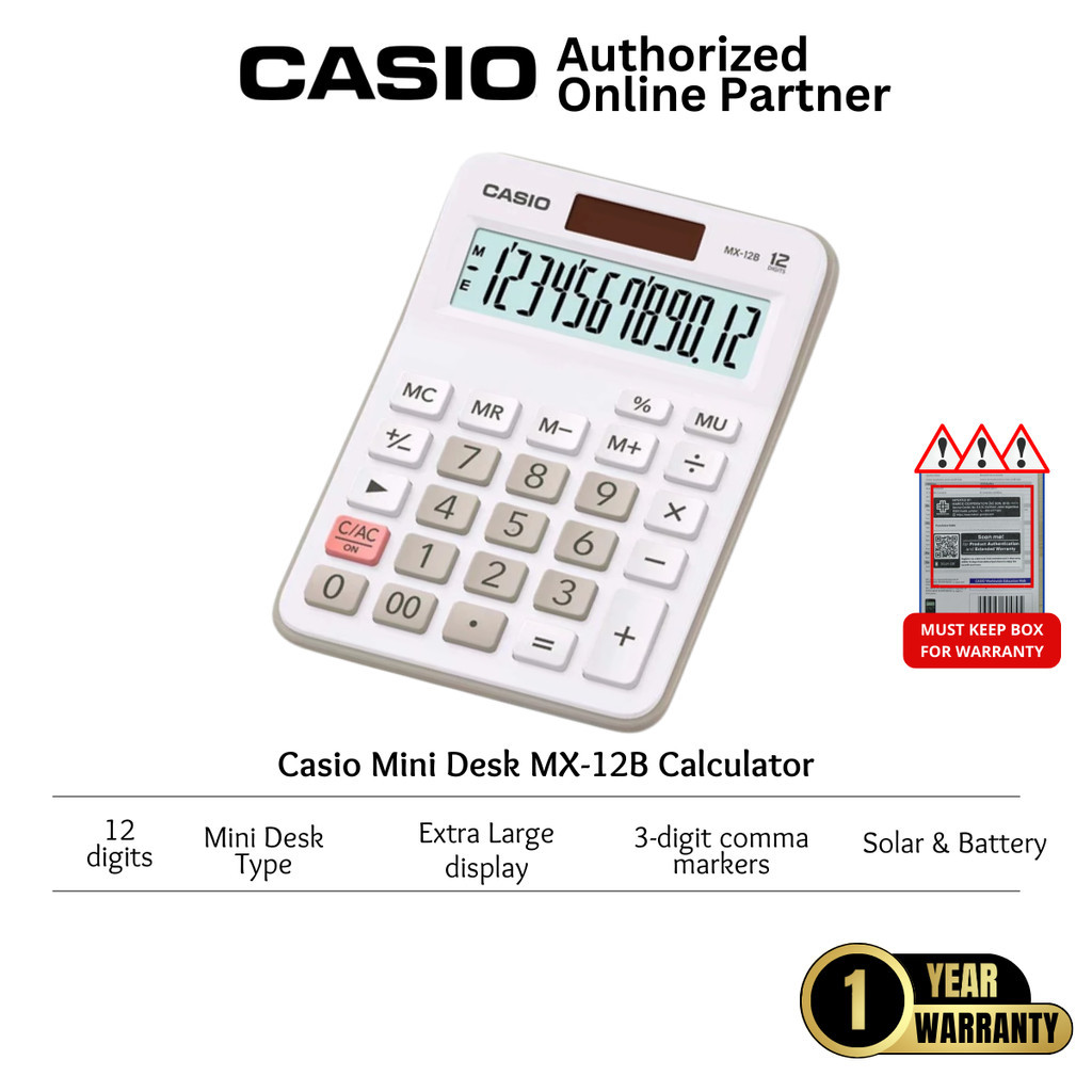 🔥READY STOCK🔥 Casio MX-12B 12 Digit Calculator (2 Way Power) 100% (1 ...