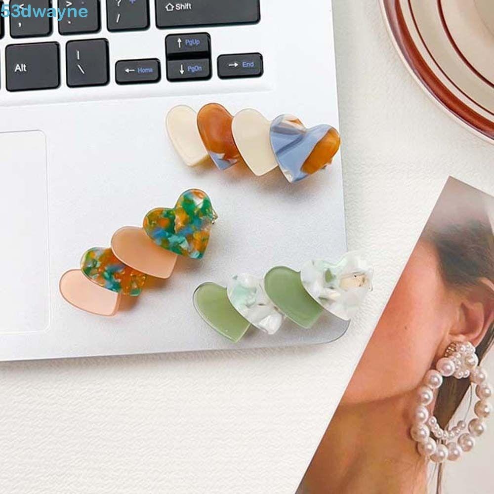 DWAYNE Acetate Heart Hair Clip, Three Love Heart Duckbill Clip Korean ...
