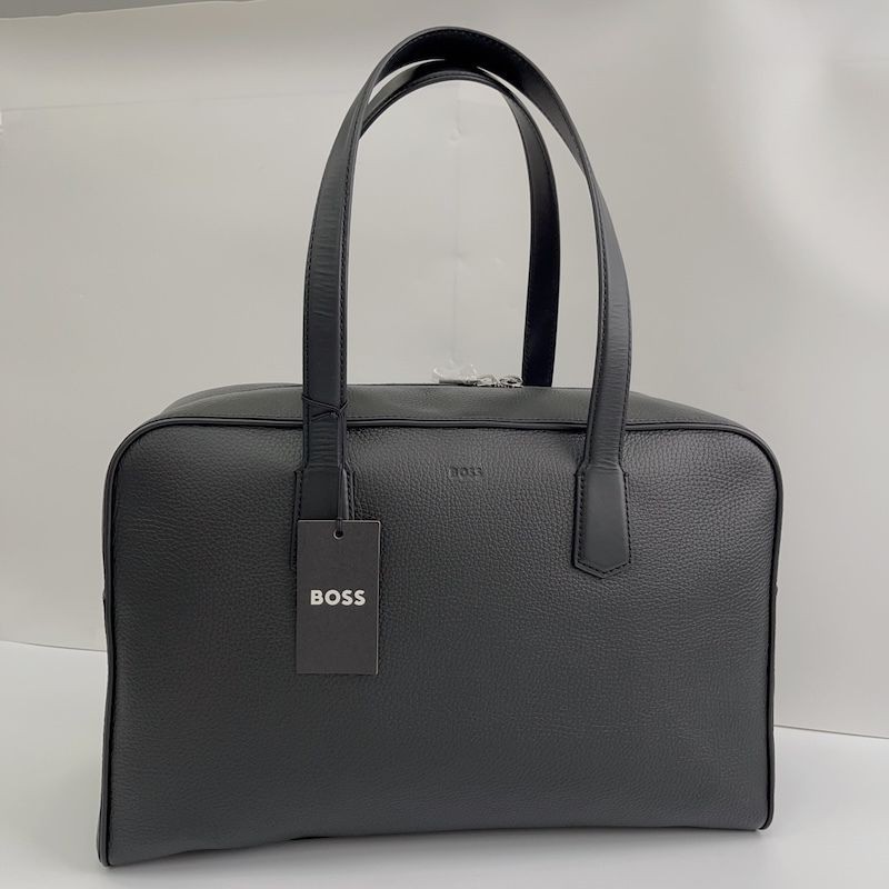 Hugo Boss Zipped Holdall In Grained Leather With Logo Lettering ...