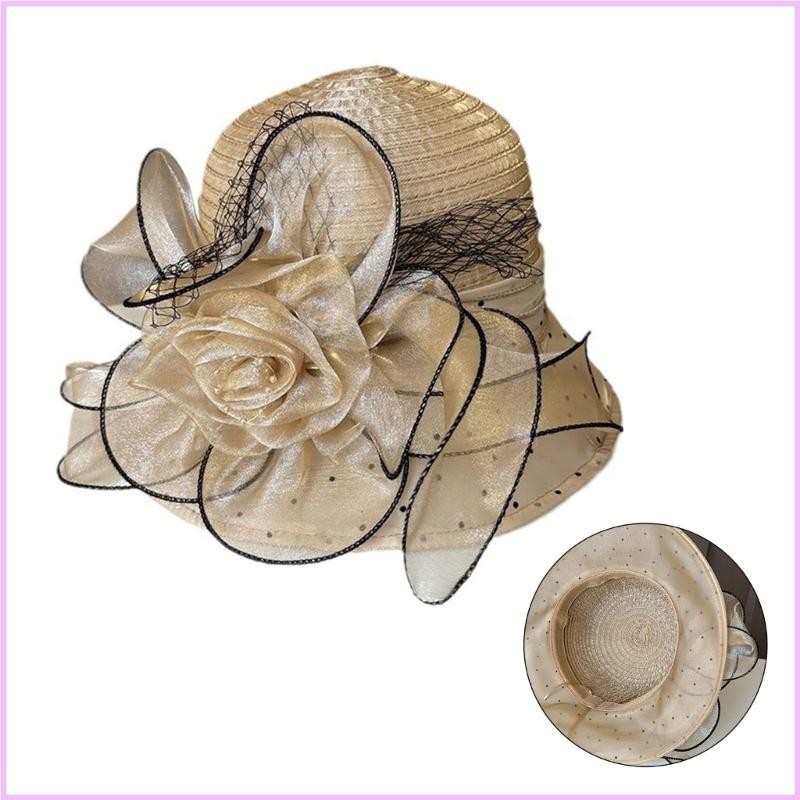 HIK Beach Bowler Hat Organza Cloch for Women Girls Party Wedding Sun ...