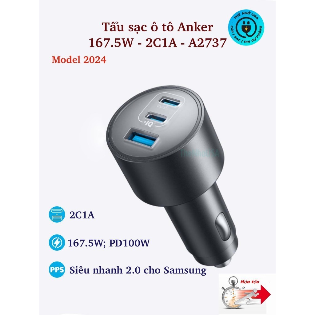 Anker 167.5W A2737 3-port 2C1A PD PPS5A QC AFC FCP SCP car fast charger ...